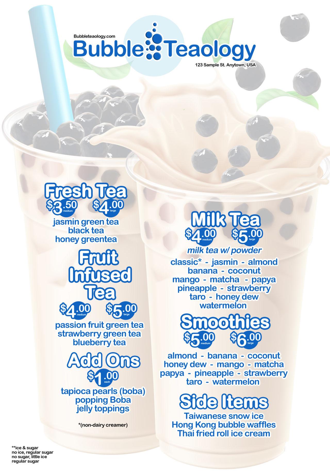 Sample Bubble Tea Menu Design - BubbleTeaology